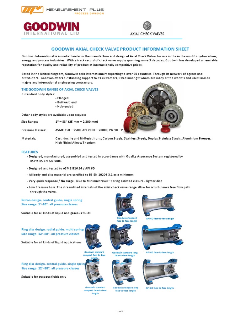 Product Information - Goodwin Axial Check Valves | PDF | Valve | Steel