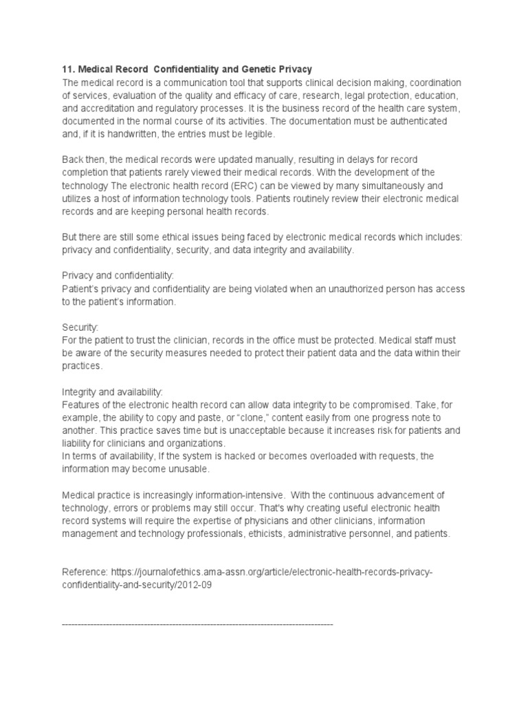 Medical Record Confidentiality and Genetic Privacy | PDF | Medical ...