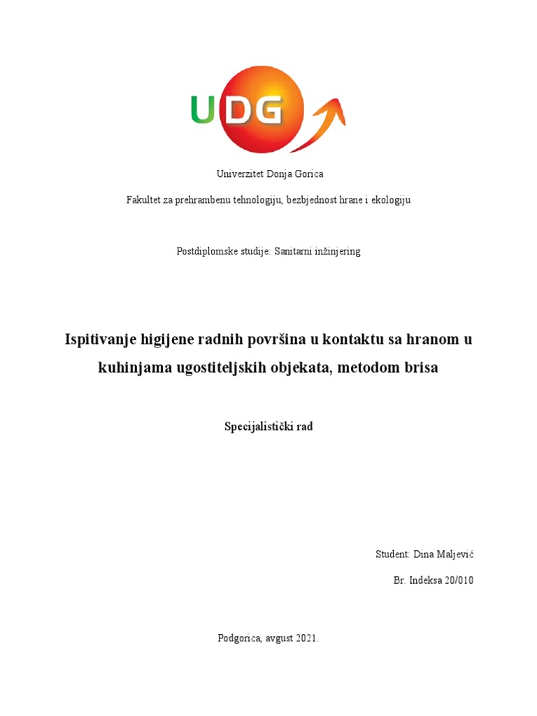 Ispitivanje Higijene Radnih Površina U Kontaktu Sa Hranom U Kuhinjama Ugostiteljskih Objekata ...