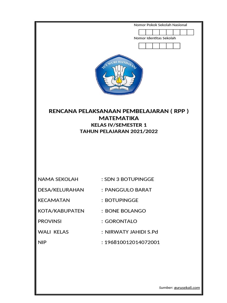 ####RPP 1 Lembar Matematika Kelas 4 Semester 1 (Versi 2) (Gurusekali - Com) .Docx-Dikonversi ...