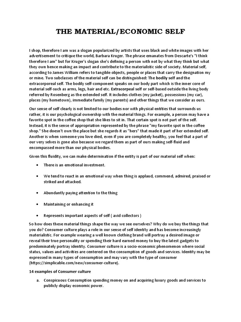 Module 7 - The Material Self-Economic Self | PDF | Self | Consumerism
