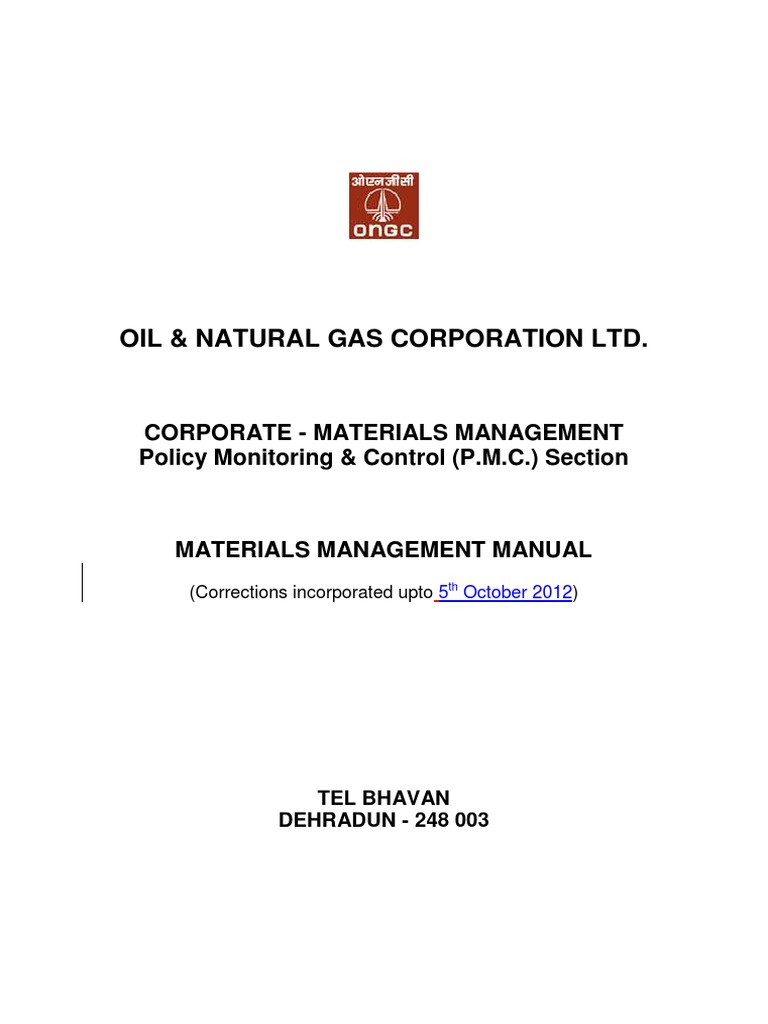 Materials Management Manual - OnGC | Download Free PDF | Specification ...