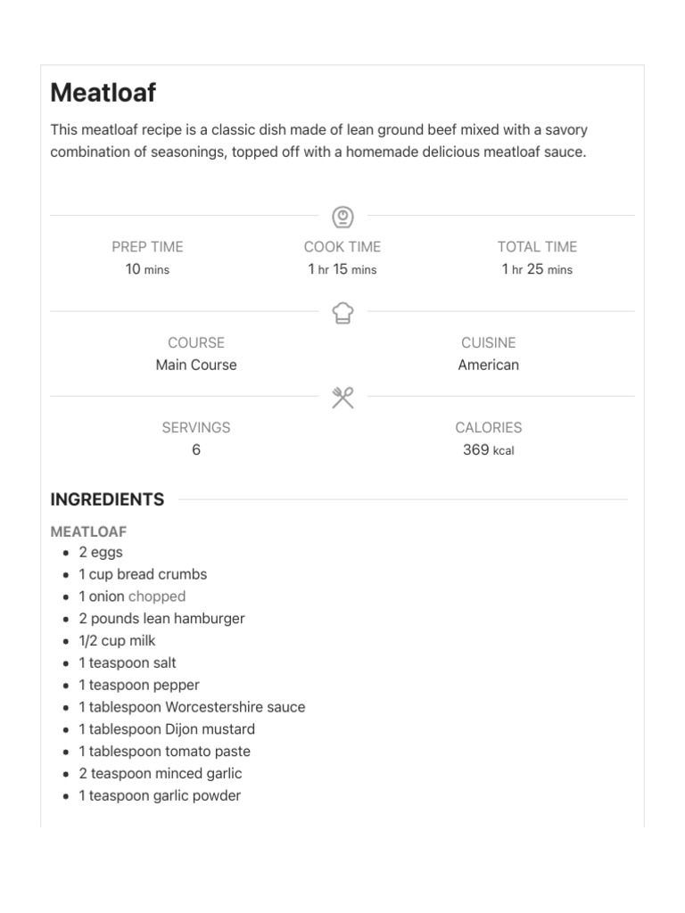 Classic Meatloaf Recipe with Sauce | PDF | Sauce | Teaspoon