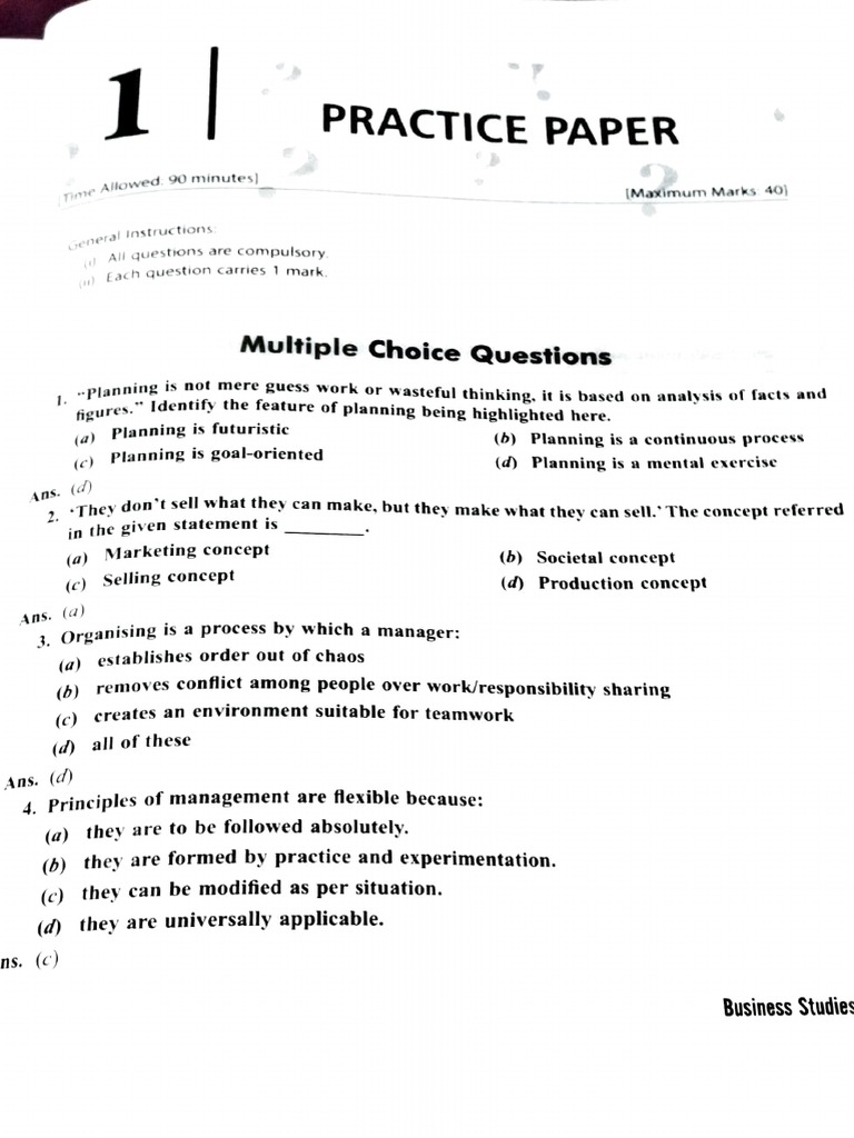 Practice Paper: Multiple Choice Questions | PDF | Marketing | Reason