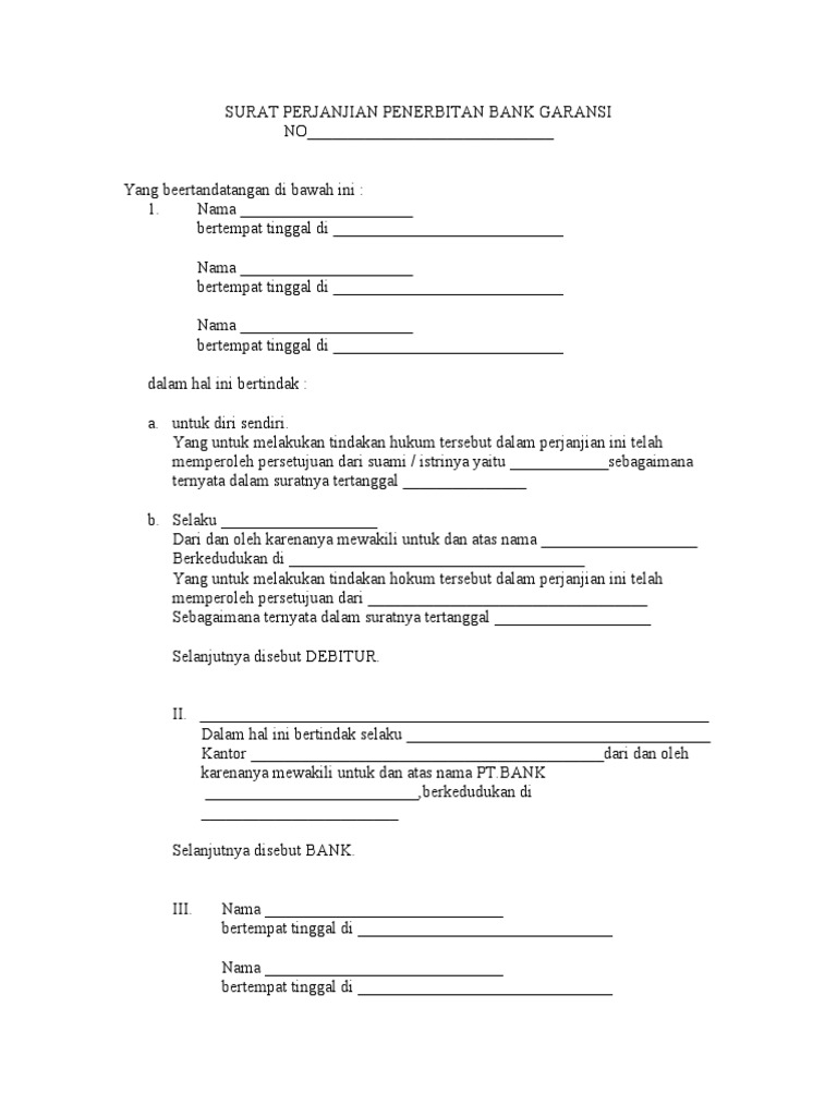 Surat Perjanjian Penerbitan Bank Garansi | PDF