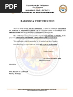 Barangay Certification: Office of The Barangay Chairman | PDF
