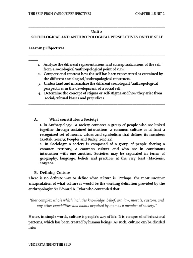 CHAPTER 1 - Unit 2 | PDF | Socialization | Psychological Concepts