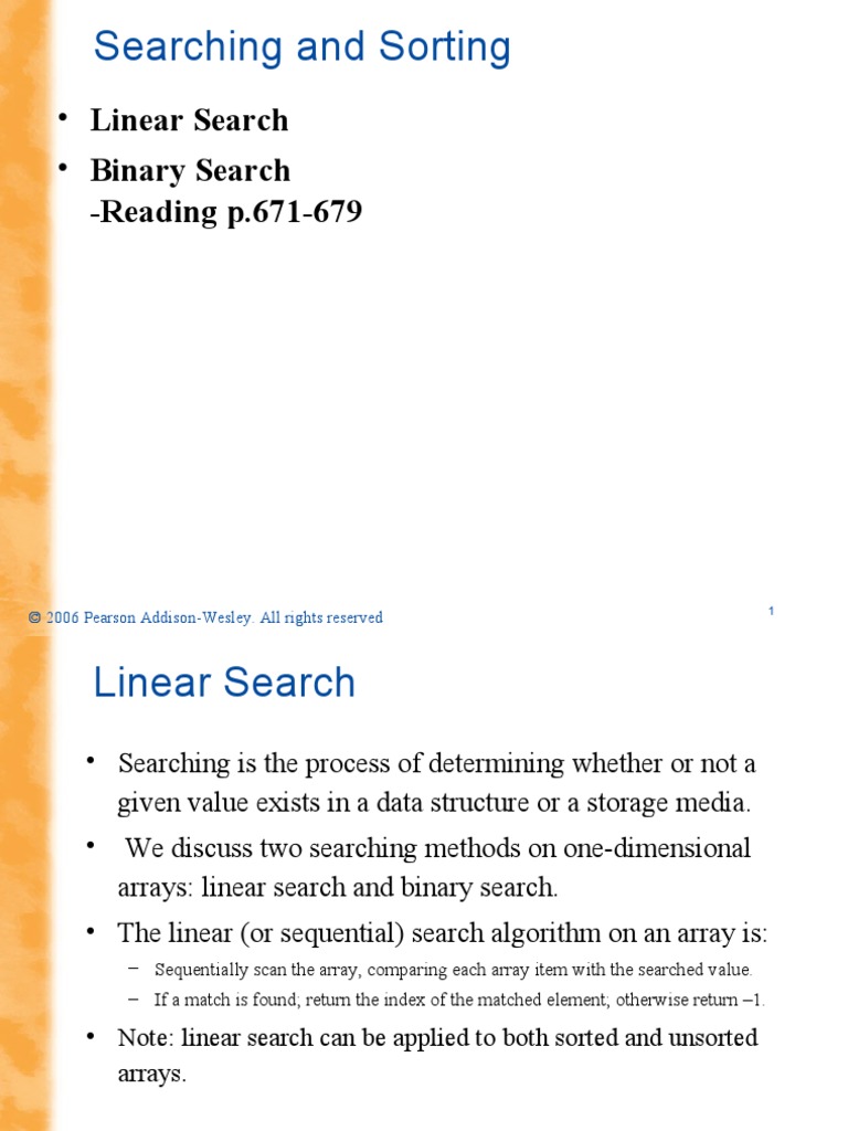Searching and Sorting: - Linear Search - Binary Search | PDF | Array Data Structure | Algorithms ...