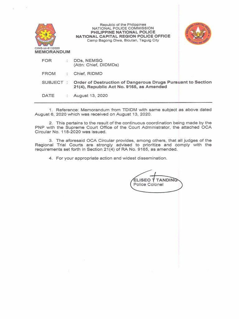 Order of Destruction of Dangerous Drugs | PDF