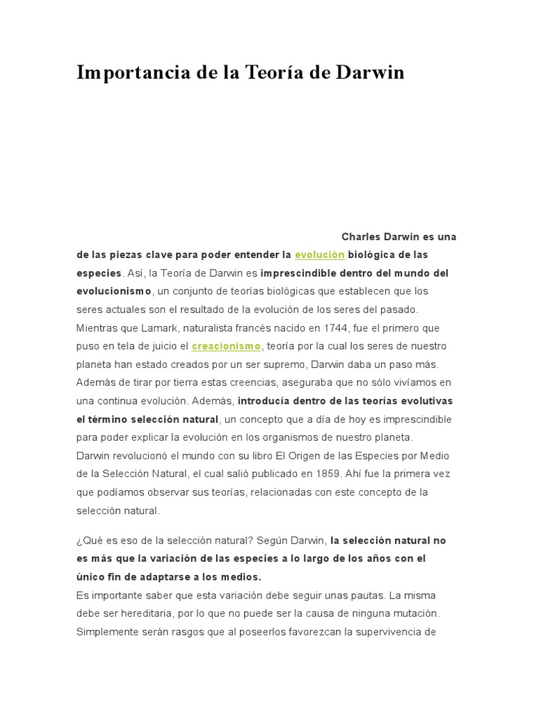 Importancia de La Teoría de Darwin | Download grátis PDF | Evolución ...