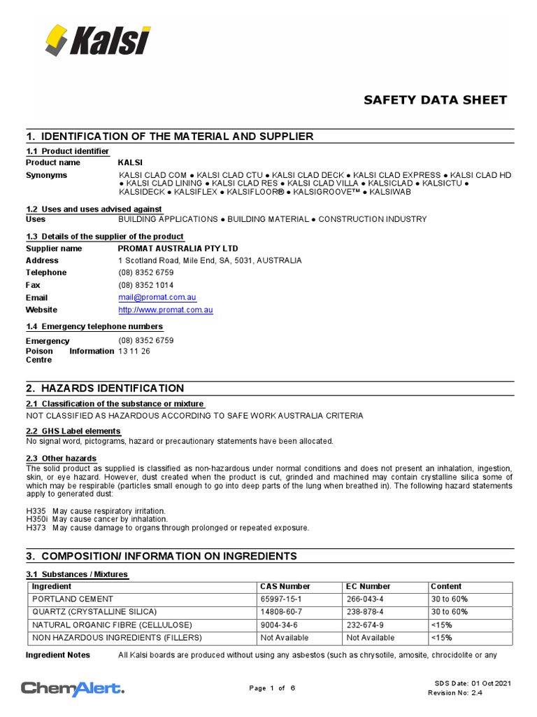 Sds Kalsi Safety Datasheet en Au 2021 10 | PDF | Dangerous Goods ...