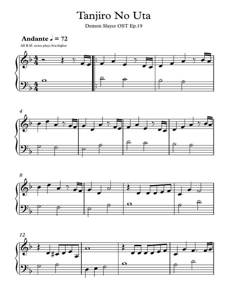 Tanjiro No Uta - Easy Piano - Full Score | PDF