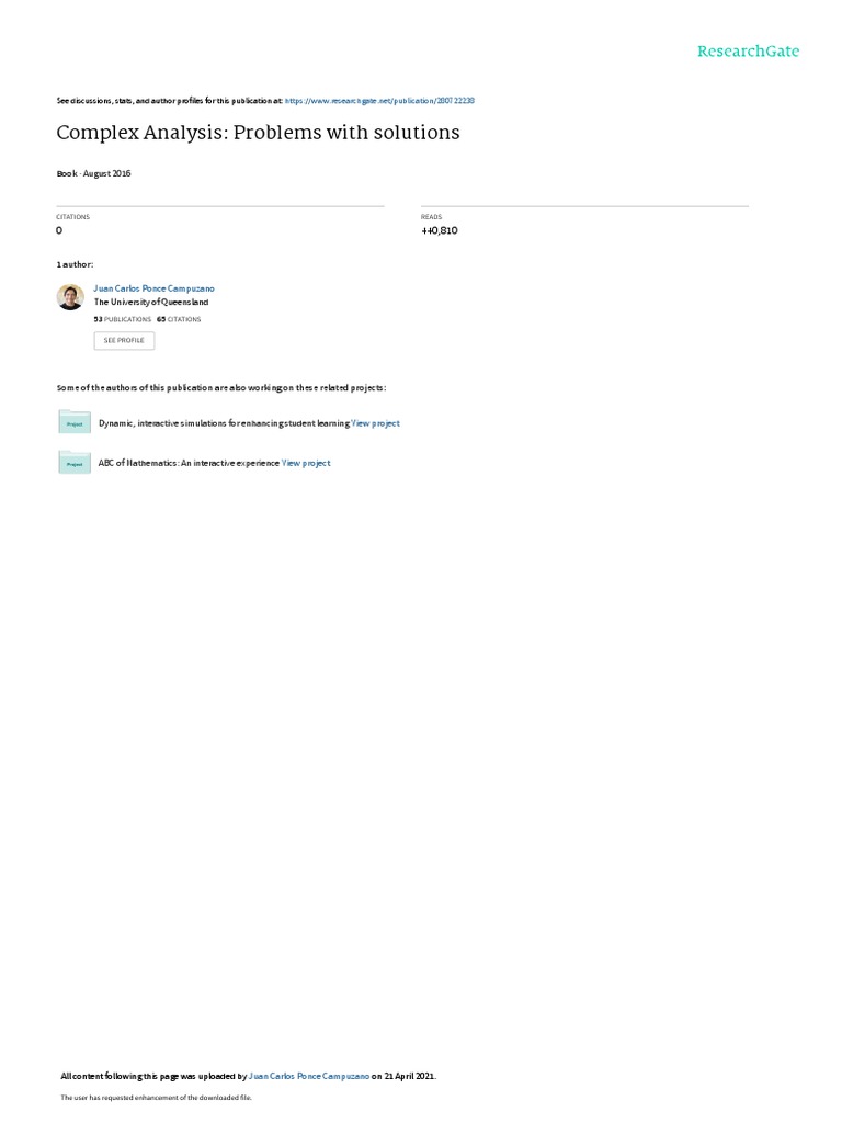 Complex Analysis: Problems With Solutions: August 2016 | PDF ...