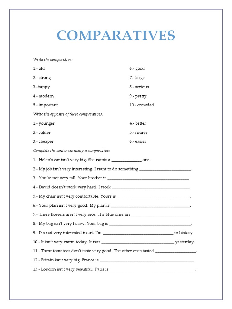 Comparative Degree Worksheet | PDF | Language Arts & Discipline