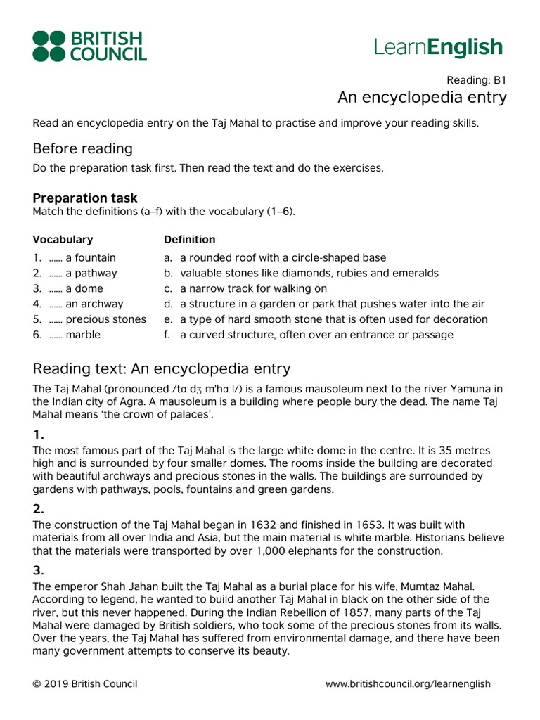 LearnEnglish Reading B1 An Encyclopedia Entry Merged | PDF ...