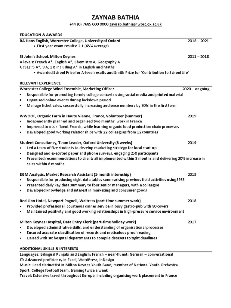 Traditional CV Examplepdf | PDF | Communication