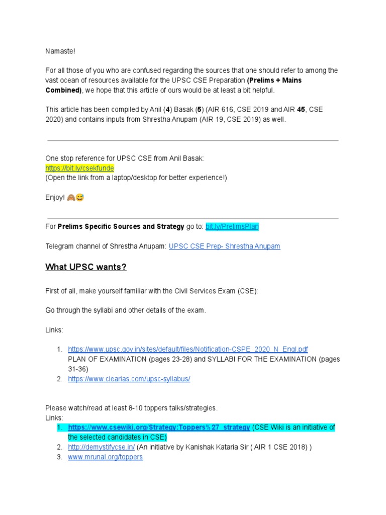 UPSC CSE - Sources and Strategy | PDF | Test (Assessment) | Essays