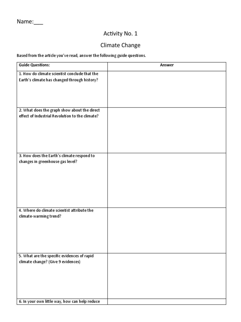 Name: - Activity No. 1 Climate Change: Guide Questions: Answer | PDF