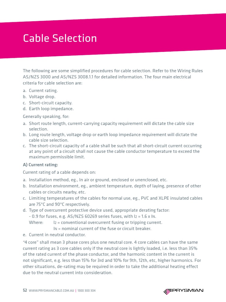 Cable Selection | PDF | Electrical Wiring | Fuse (Electrical)