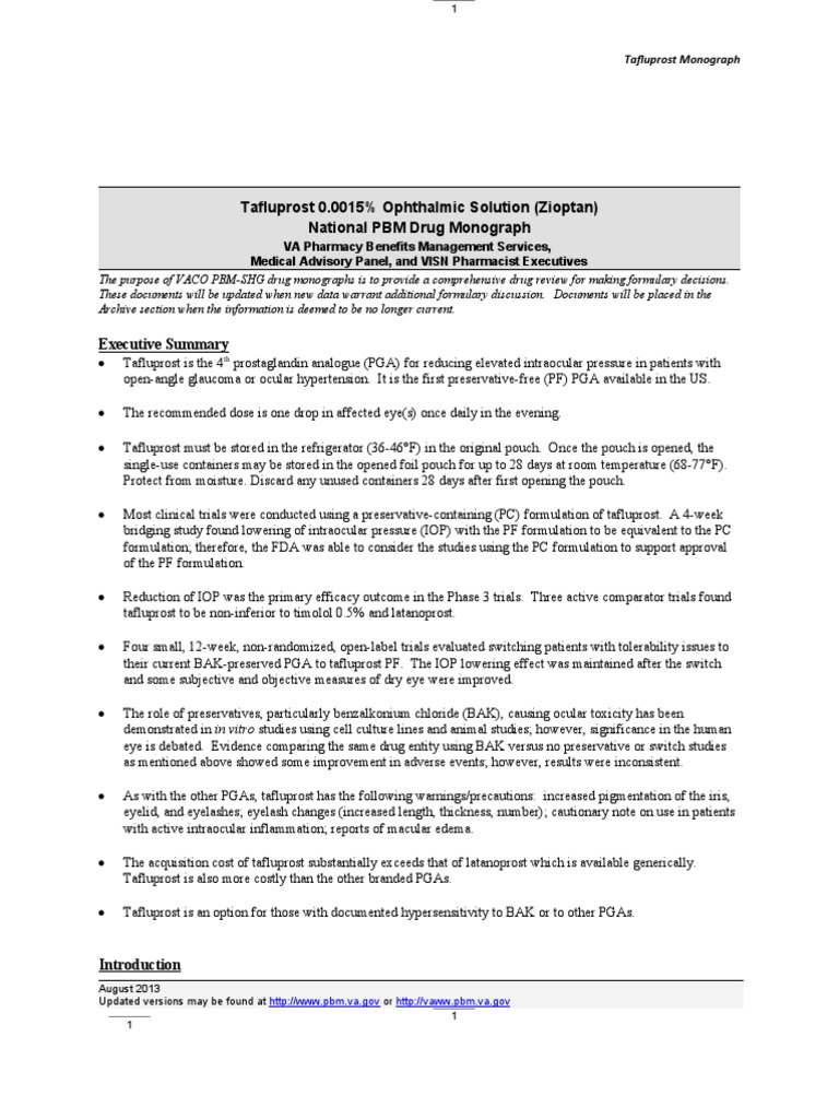 Tafluprost 0.0015% Ophthalmic Solution (Zioptan) National PBM Drug ...
