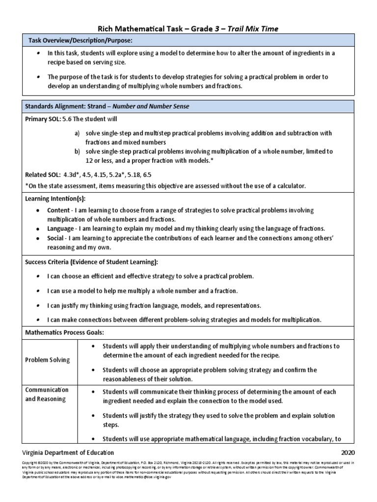 5 6ab Trail Mix Task Template | PDF | Teachers | Multiplication