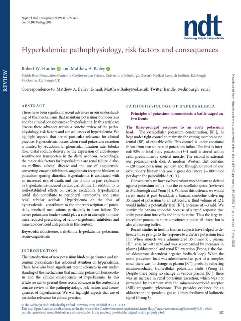 Hyperkalemia: Pathophysiology, Risk Factors and Consequences | PDF ...