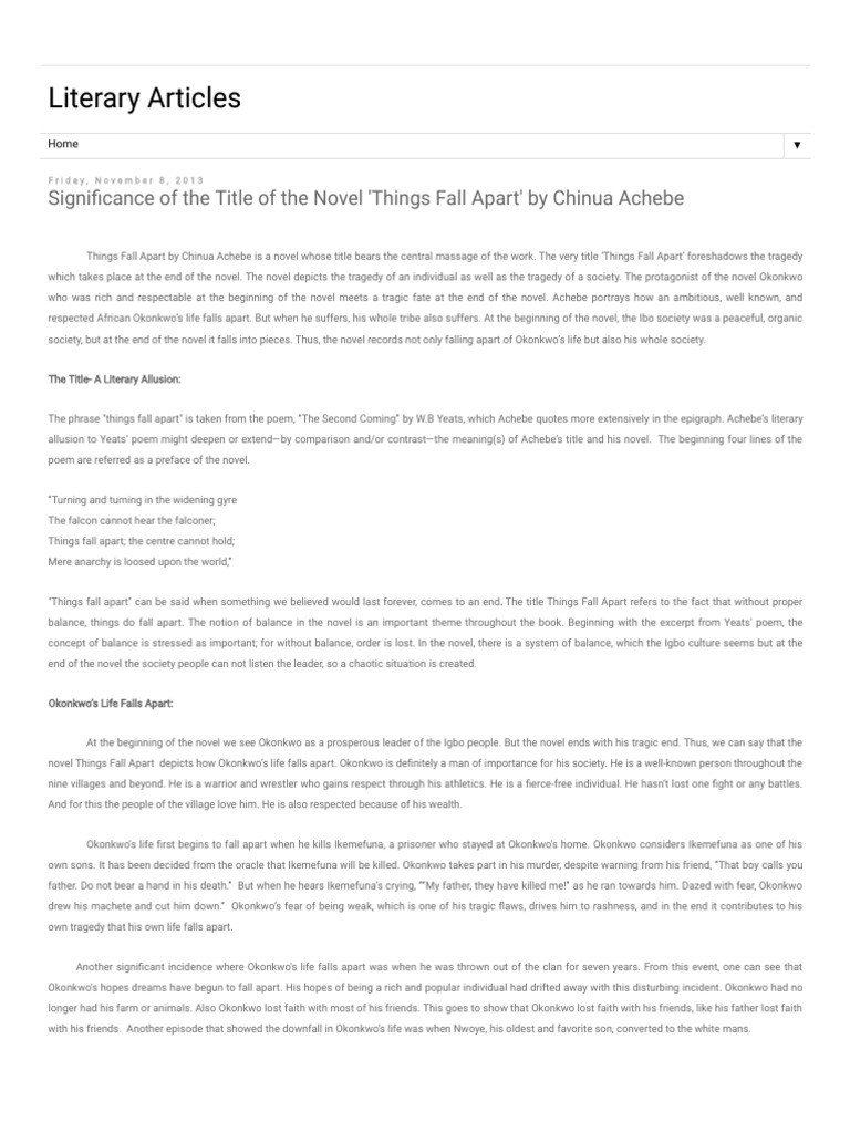 Significance of "Things Fall Apart" | PDF | Igbo People