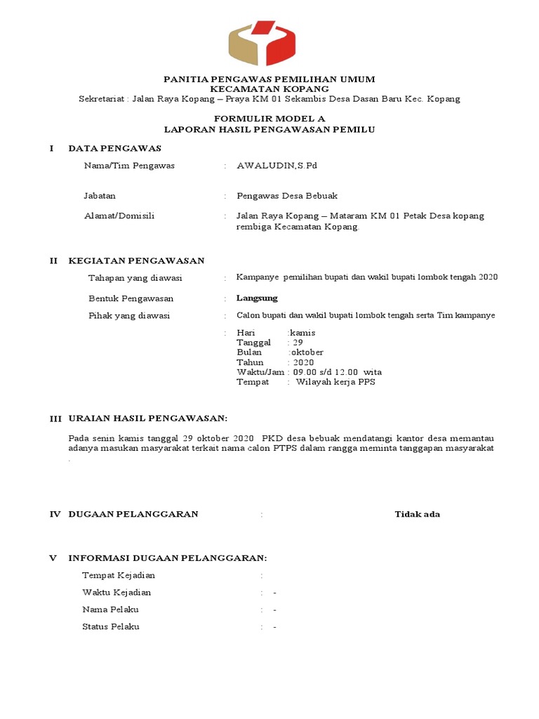 Form A 29 Okt PKD Bebuak | PDF