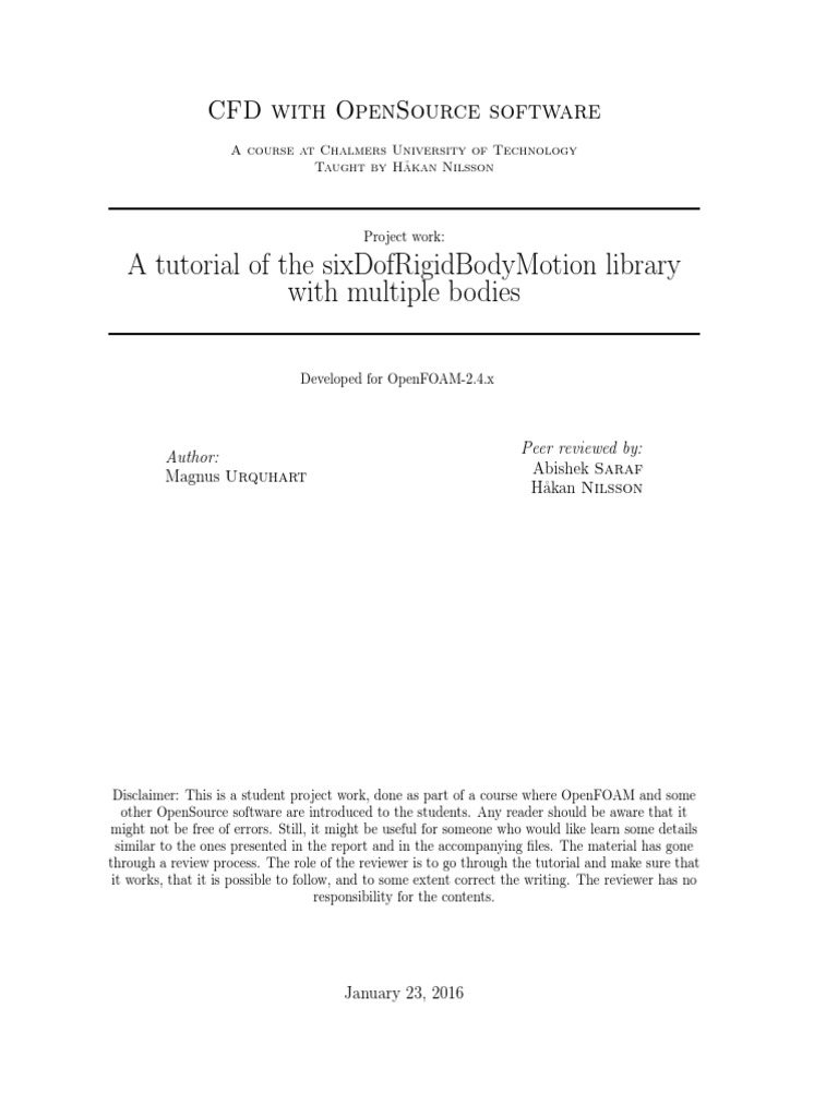 A Tutorial of The SixDofRigidBodyMotion Library | PDF | Force | Mechanics