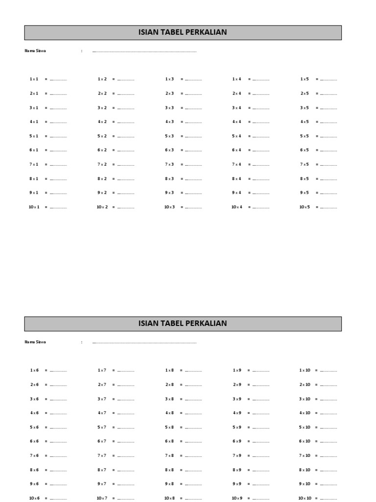 Tabel Isian Perkalian | PDF