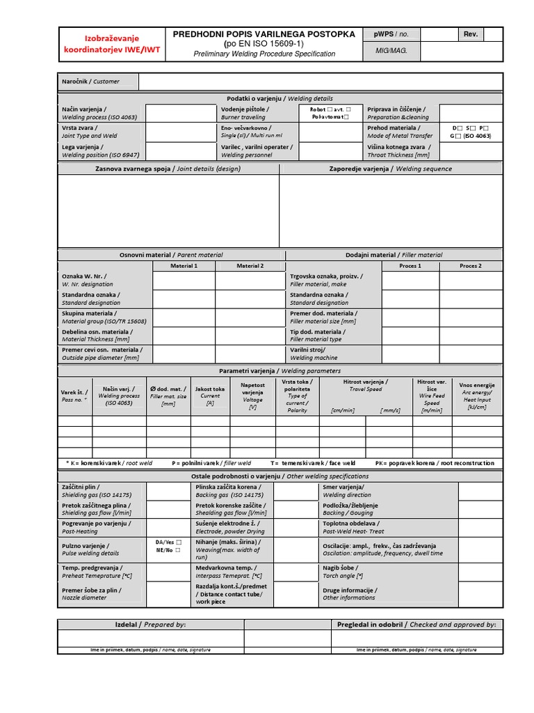 Obrazec Za Izdelavo PWPS 135 - 2020 | PDF