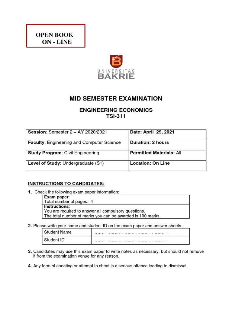 Engineering Economics - Midterm Exam 2021 | PDF | Test (Assessment ... Engineering Economics - Midterm Exam 2021 | PDF | Test (Assessment ...