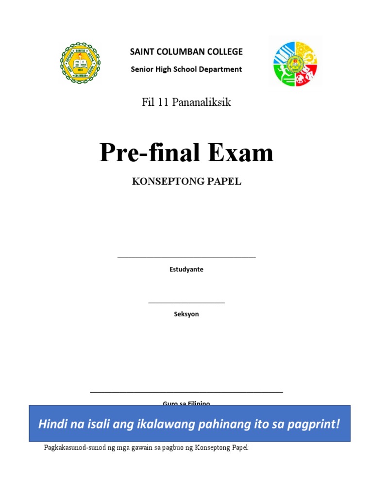 Prefinal Exam Fil 11 Pananaliksik - Templeyt NG Konseptong Papel | PDF