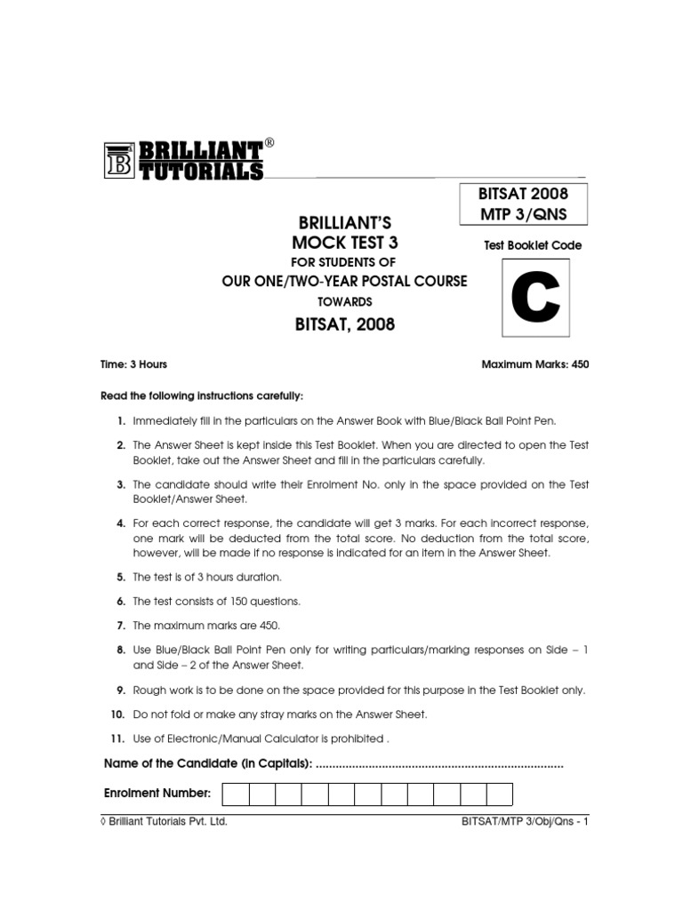 BITSAT 1 From Brilliant Tutorials | PDF | Frequency Modulation | Electron