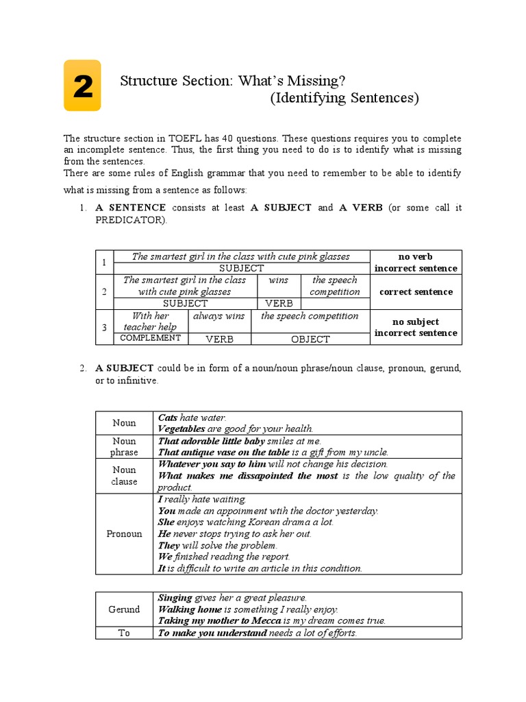 Understanding Structure: Identifying Elements of Sentences and ...