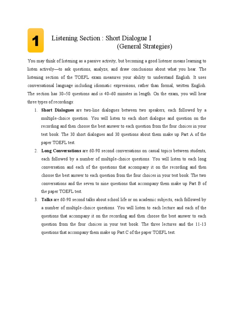 Module 1. Listening Section (General Strategies) | PDF | Test Of ...