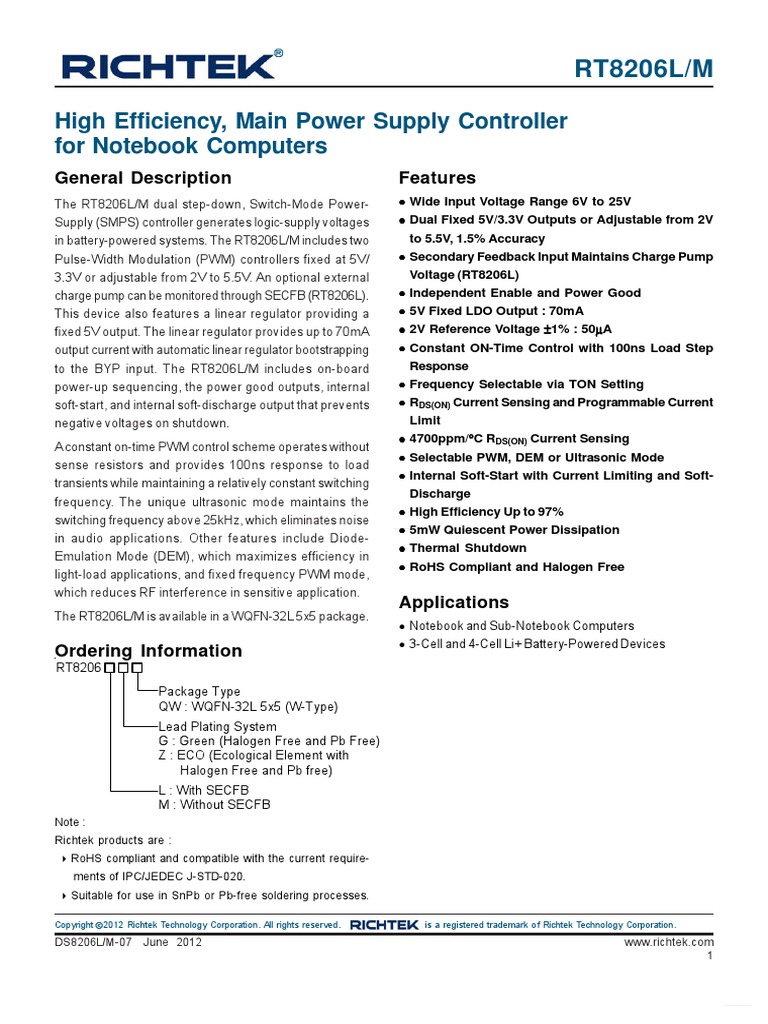 High Efficiency, Main Power Supply Controller For Notebook Computers ...
