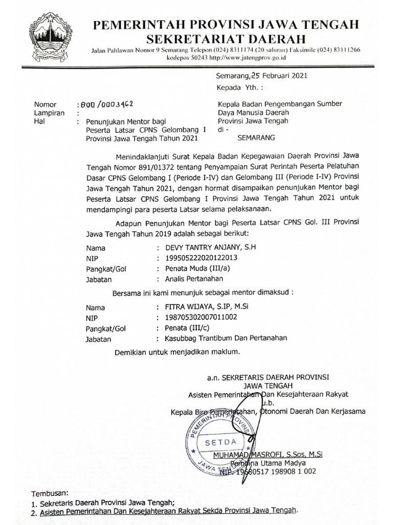 Surat Mentor LATSAR DEVY | PDF