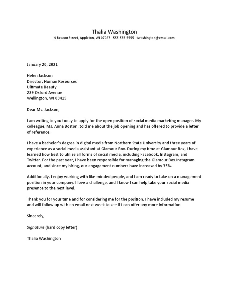 Thalia Washington: Signature (Hard Copy Letter) | PDF | Social Media ...