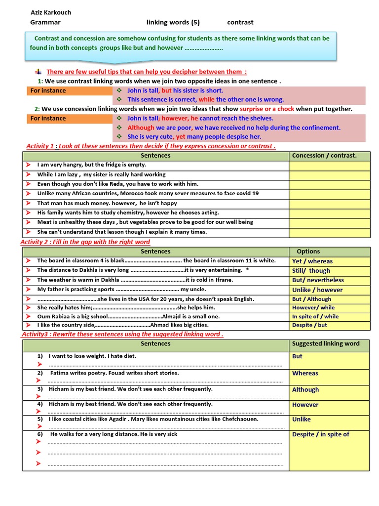 Contrast Linking Words | PDF | Linguistics