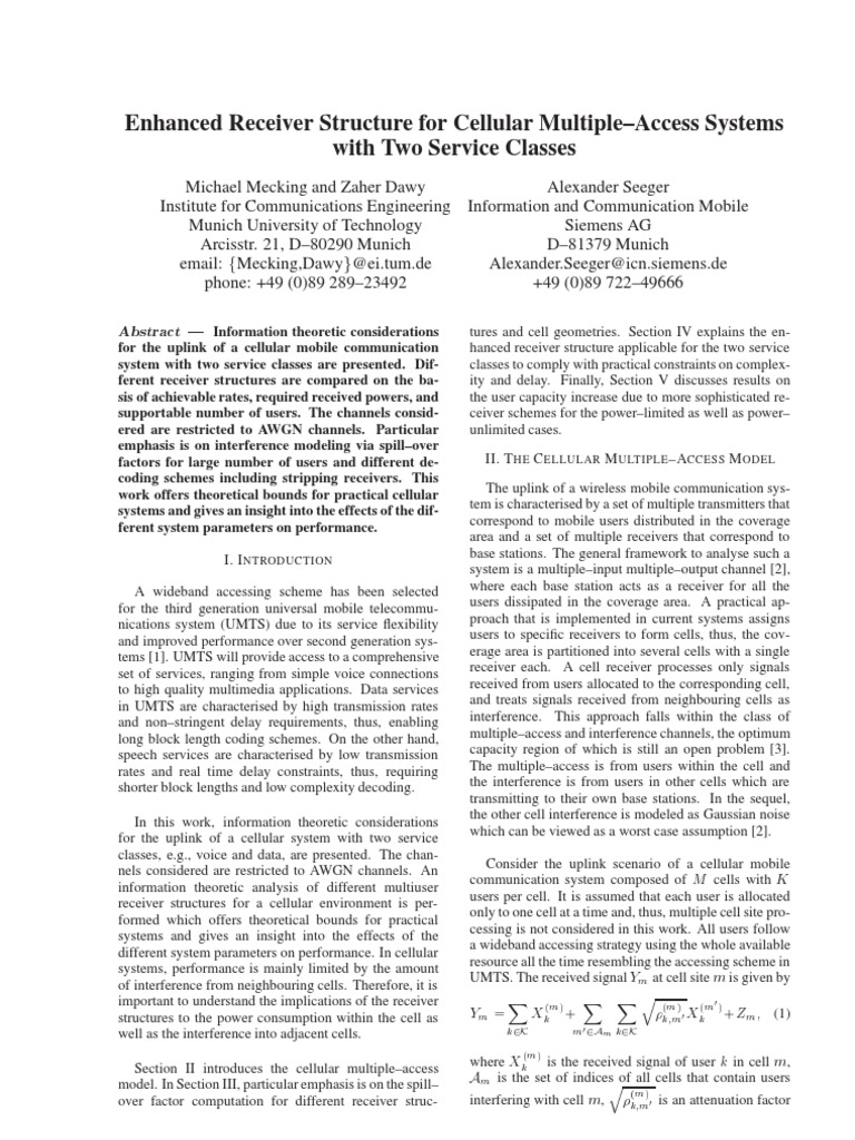 Enhanced Receiver Structure For Cellular Multiple-Access Systems With ...