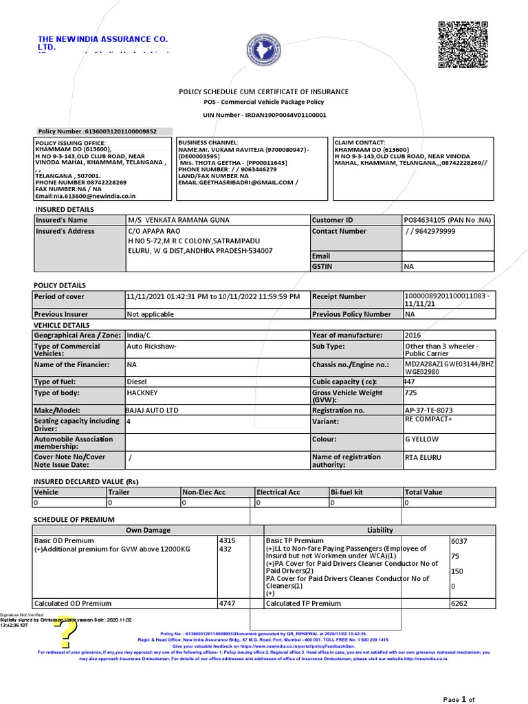 The New India Bajaj Auto | PDF | Liability Insurance | Insurance