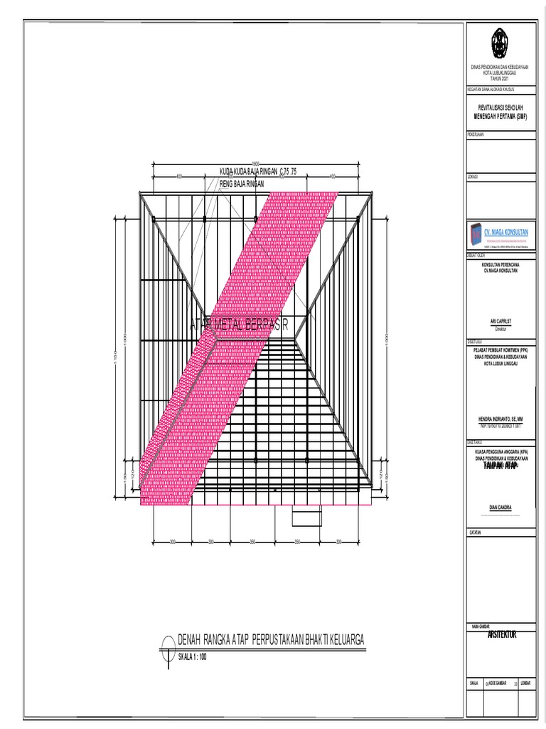 Atap Metal Berpasir: Denah Rangka Atap Perpustakaan Bhakti Keluarga | PDF