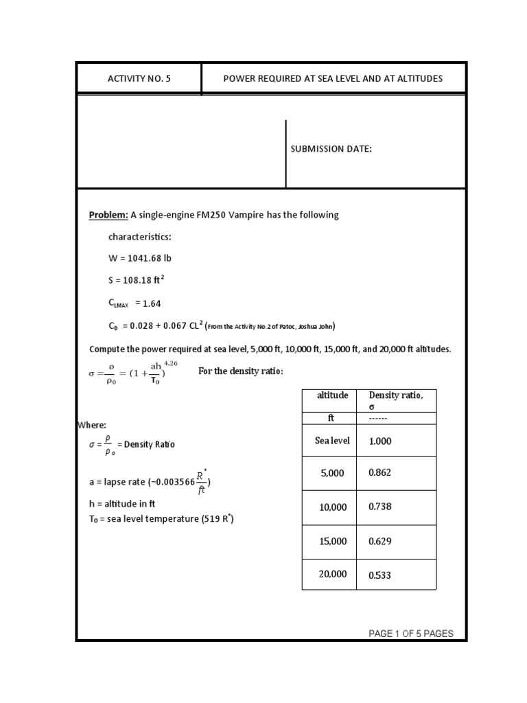 Power Requirement Ratio at Altitudes | PDF | Altitude | Aviation