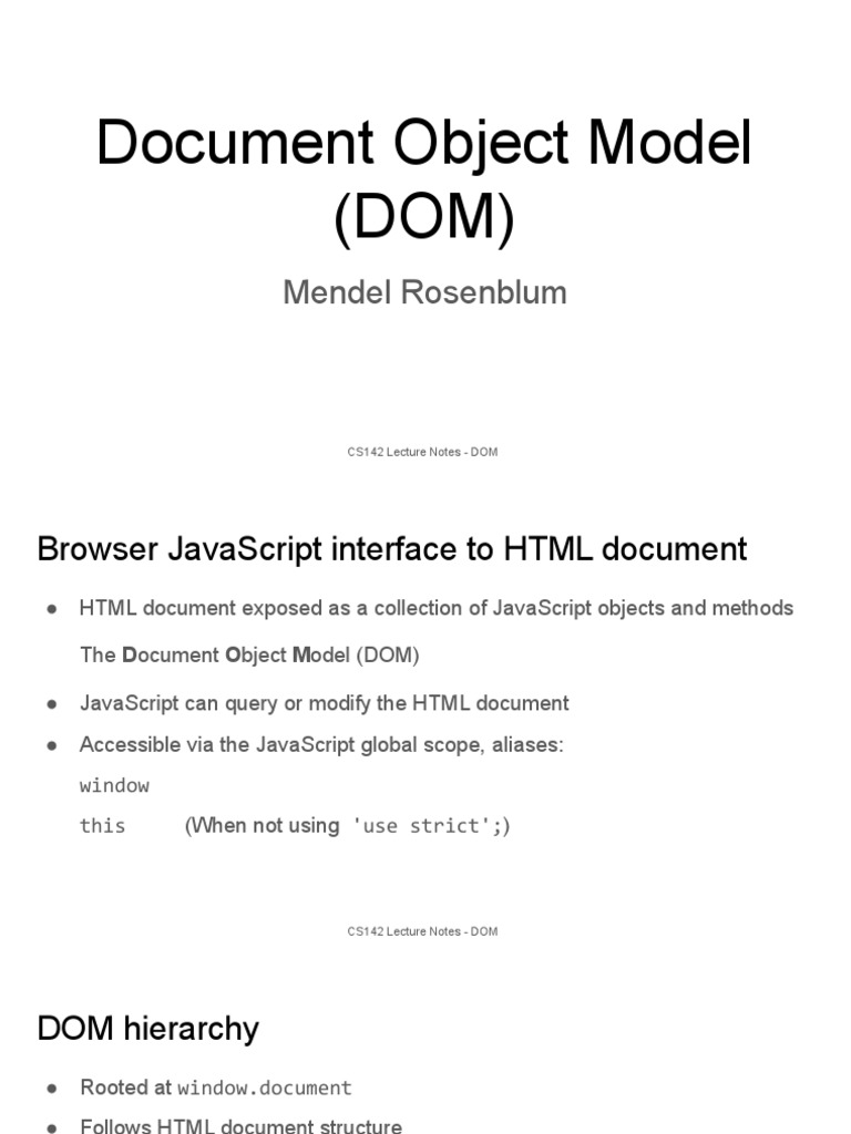 Document Object Model (DOM) : Mendel Rosenblum | PDF | Document Object ...