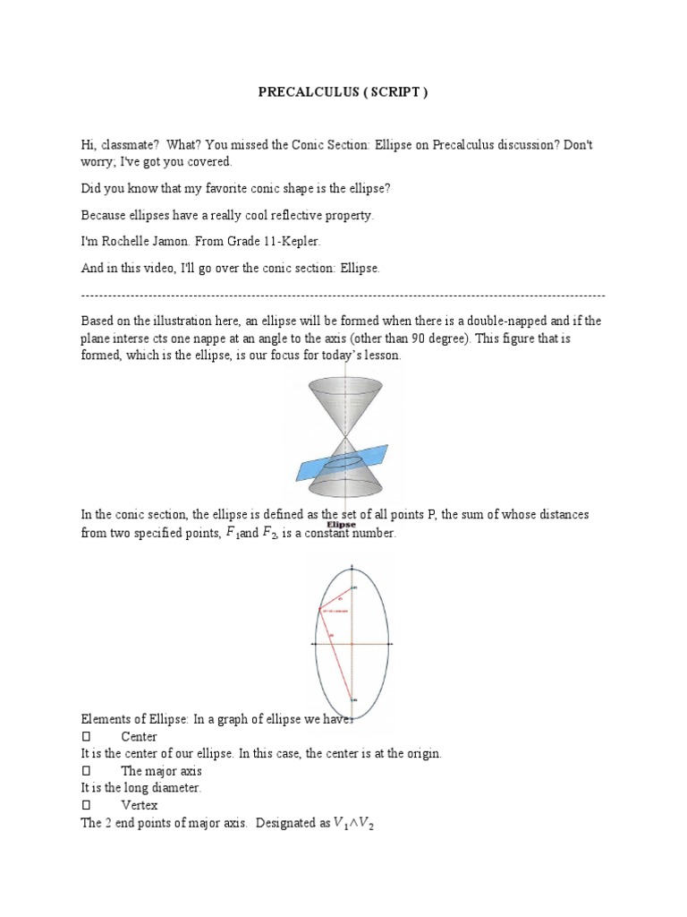 Pre Cal Script Ellipse | PDF | Ellipse | Equations