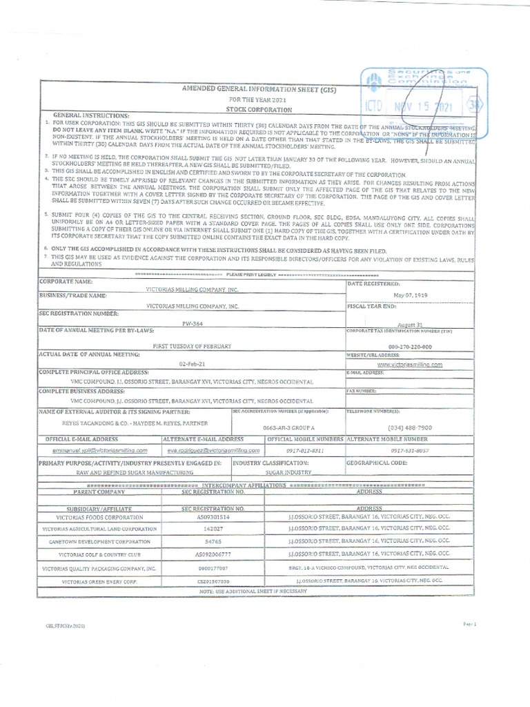 VMC AMENDED GIS 2021 FILED - Redacted | PDF