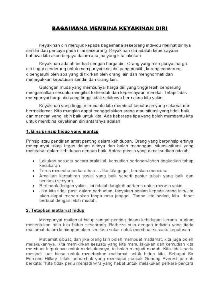 Bagaimana Membina Keyakinan Diri - Edited by Kamal | PDF