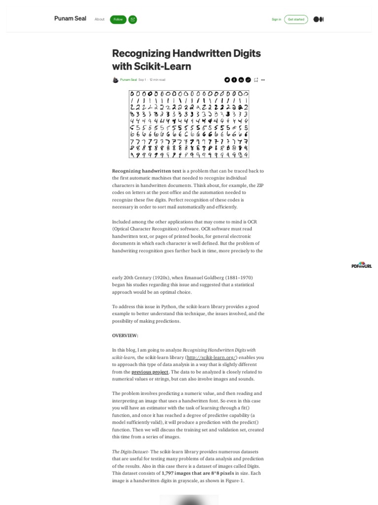 Recognizing Handwritten Digits With Scikit-Learn: Punam Seal | PDF | Optical Character ...