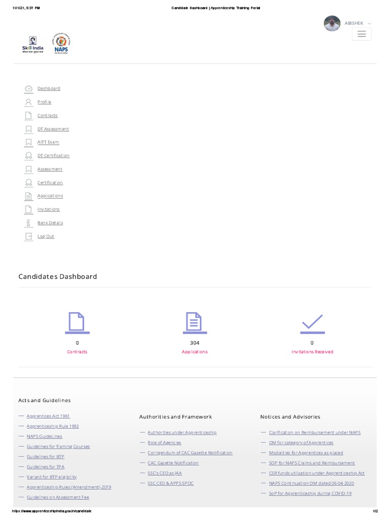 Candidate Dashboard - Apprenticeship Training Portal | PDF ...